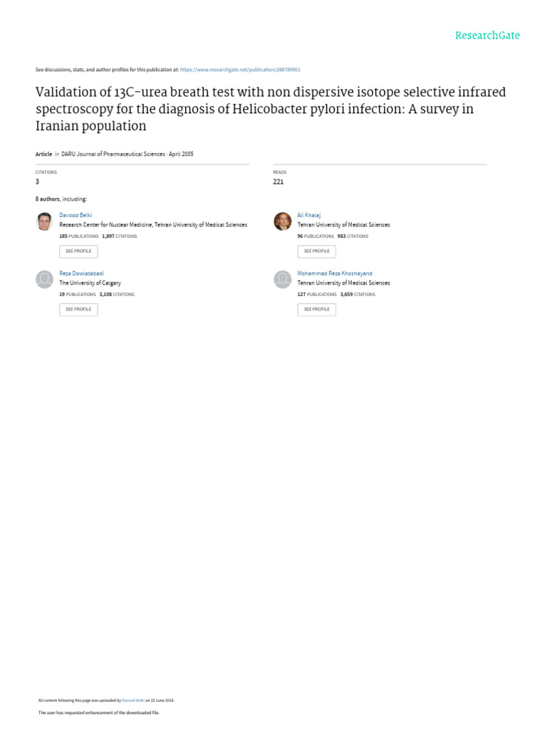 13C-Urea Breath Test Validation in Iran | PDF | Sensitivity And ...