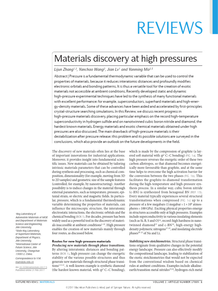 High-Pressure Materials Discovery | PDF | Electron | Superconductivity