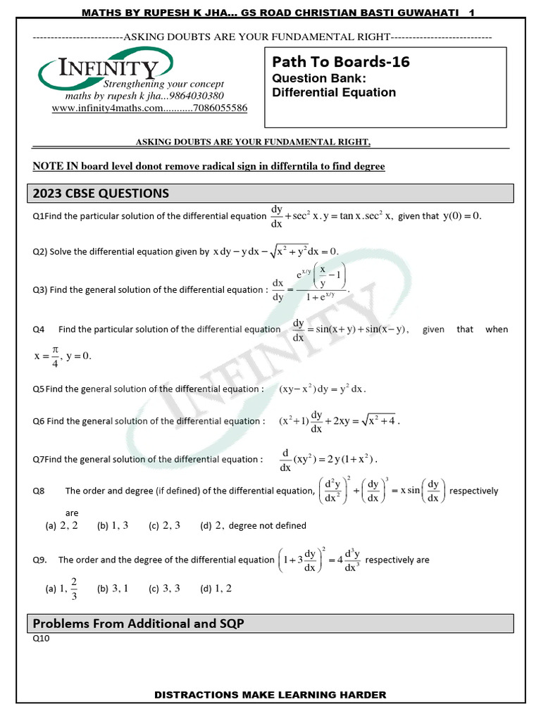 16 Path To Boards No 16 (Differential Equation) | PDF | Equations ...