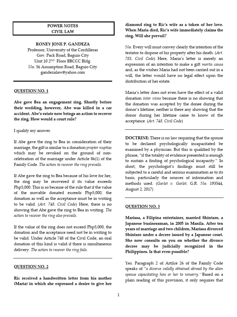 Civil Law_Green Notes - Atty. Gandeza | PDF | Annulment | Private Law
