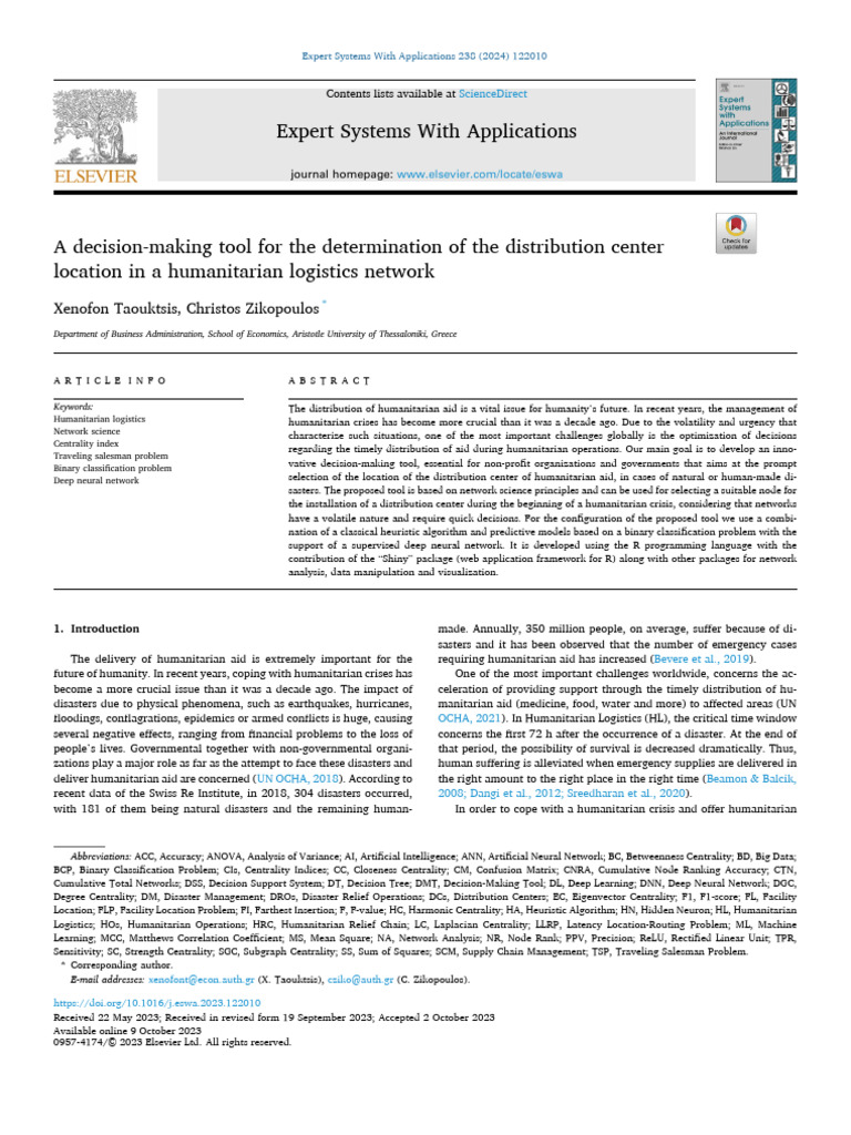 A Decision Making Tool For The Determination Of The Distribution Center