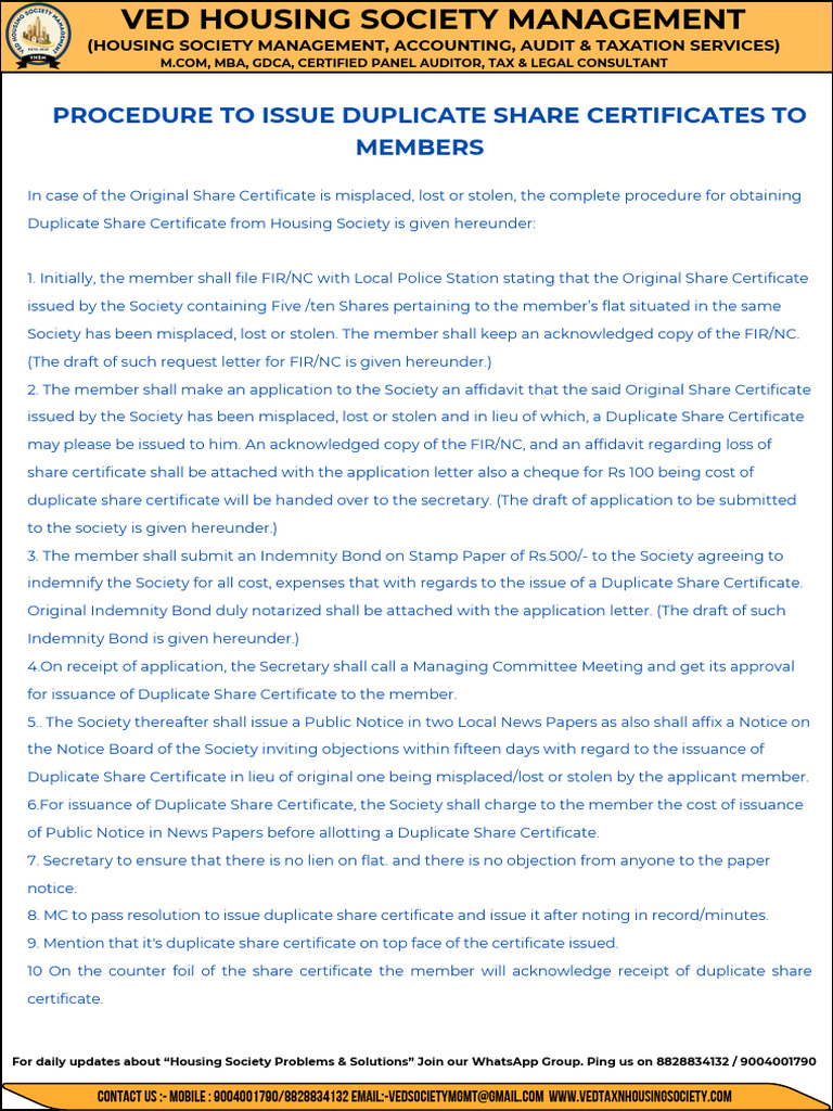 Procedure To Issue Duplicate Share Certificates To Members Pdf Notary Public Taxes