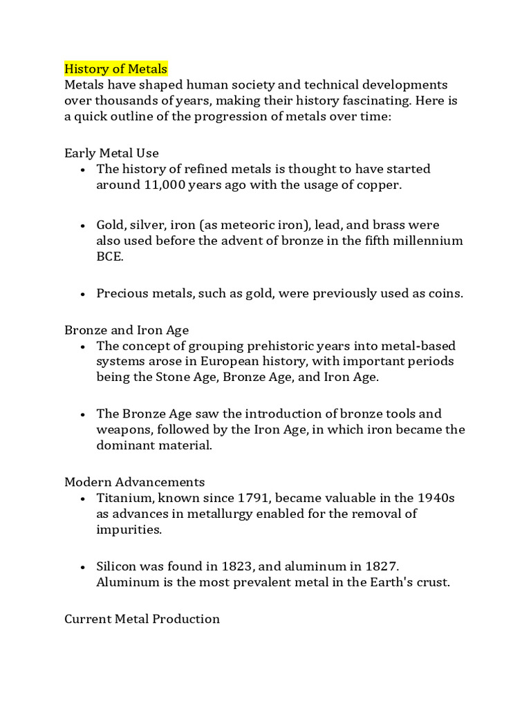 History of Metal | PDF | Metals | Chemical Bond