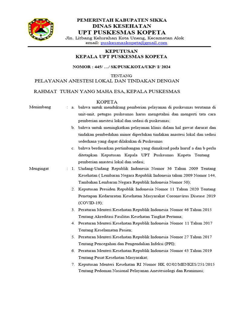 SK Anastesi Lokal Dan Tindakan Kopeta New | PDF