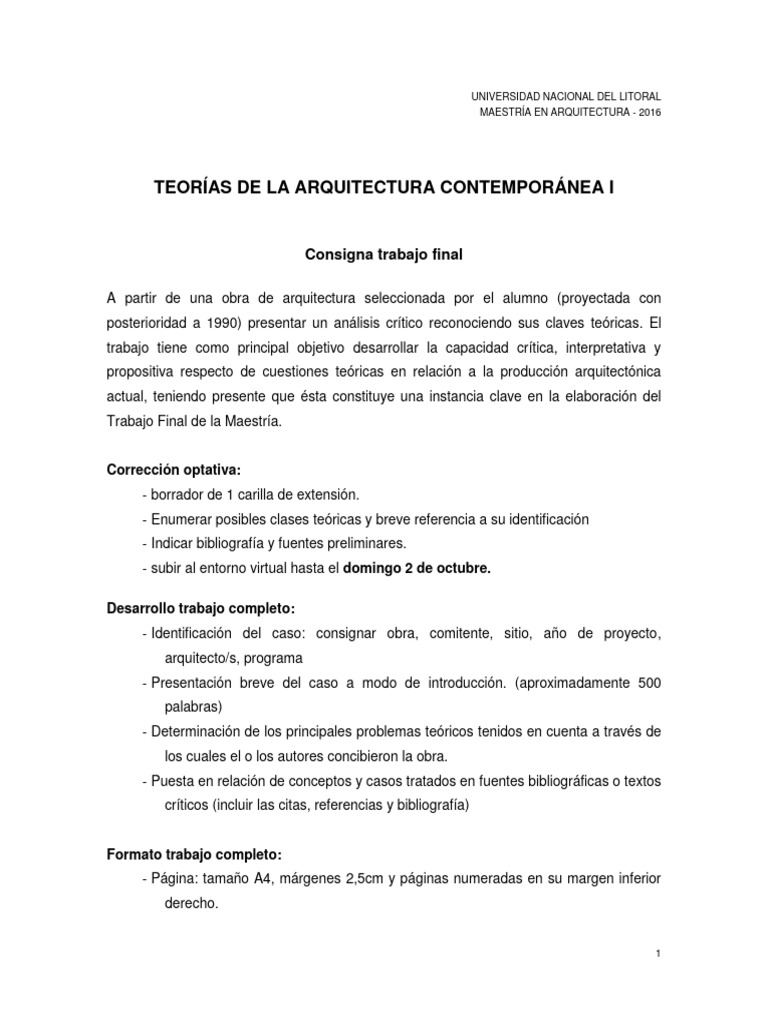 00-Consigna Trabajo Final Teorías I 2016 | PDF | Bibliografía | Citación