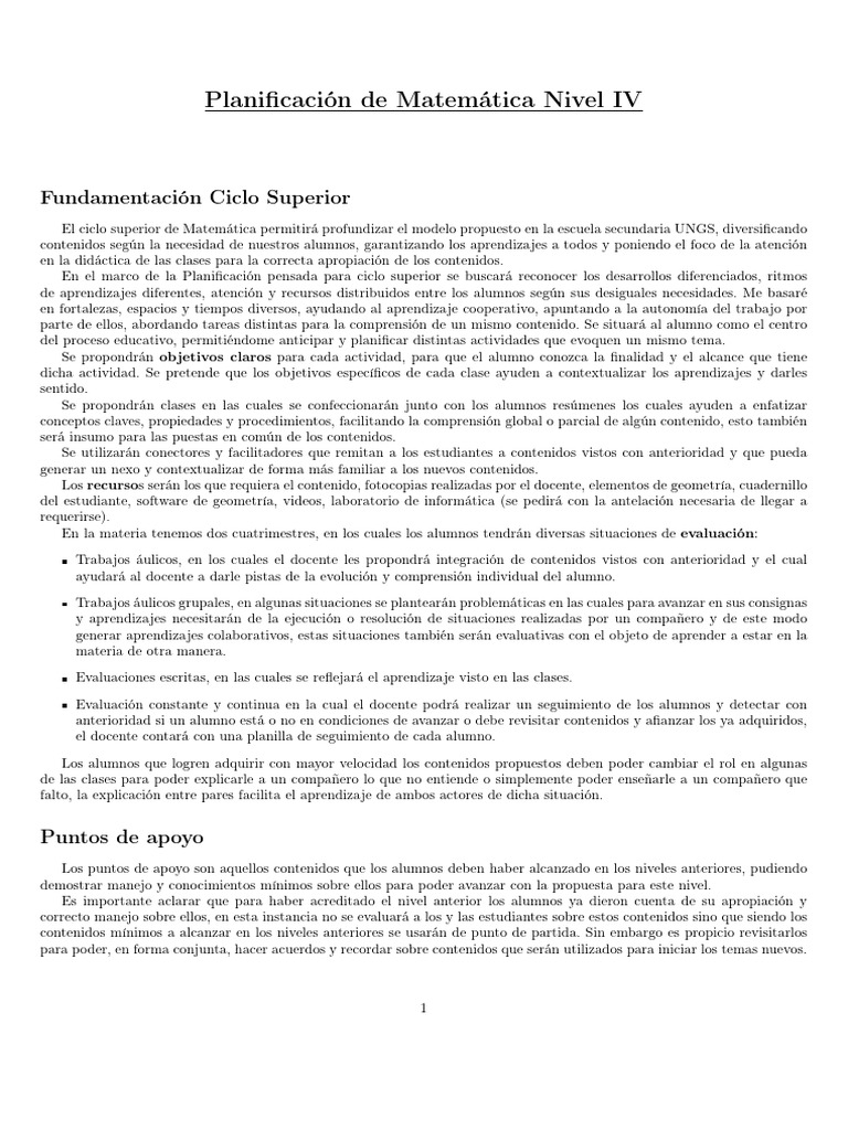 Planificaci N Matem Tica Nivel IV | PDF | Números | Función (Matemáticas)