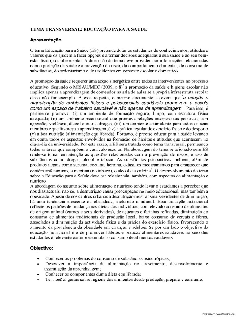 Tema Transversal - Educacao para Saude | PDF