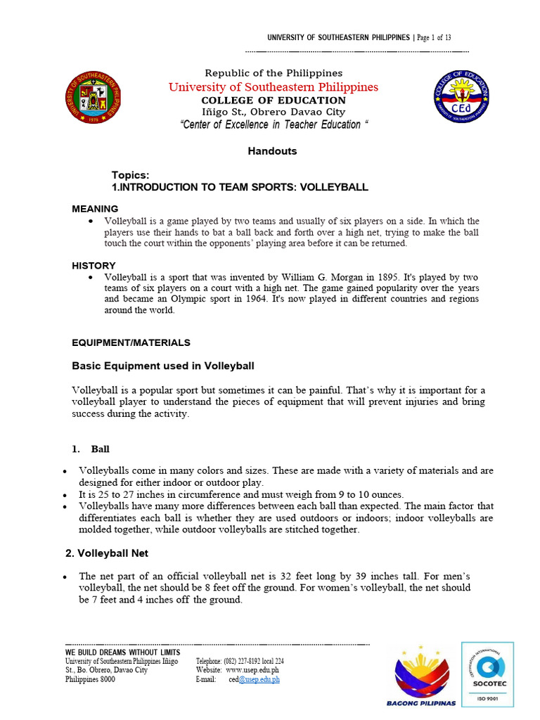 Group5 Pe Handouts | PDF | Volleyball | Sports