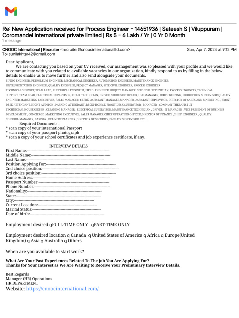 Process Engineer Job Application | PDF | Engineer | Engineering