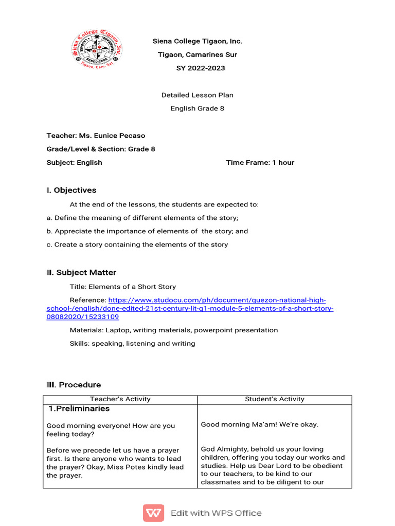 LP-Elements Short Story | PDF | Narration | Plot (Narrative)