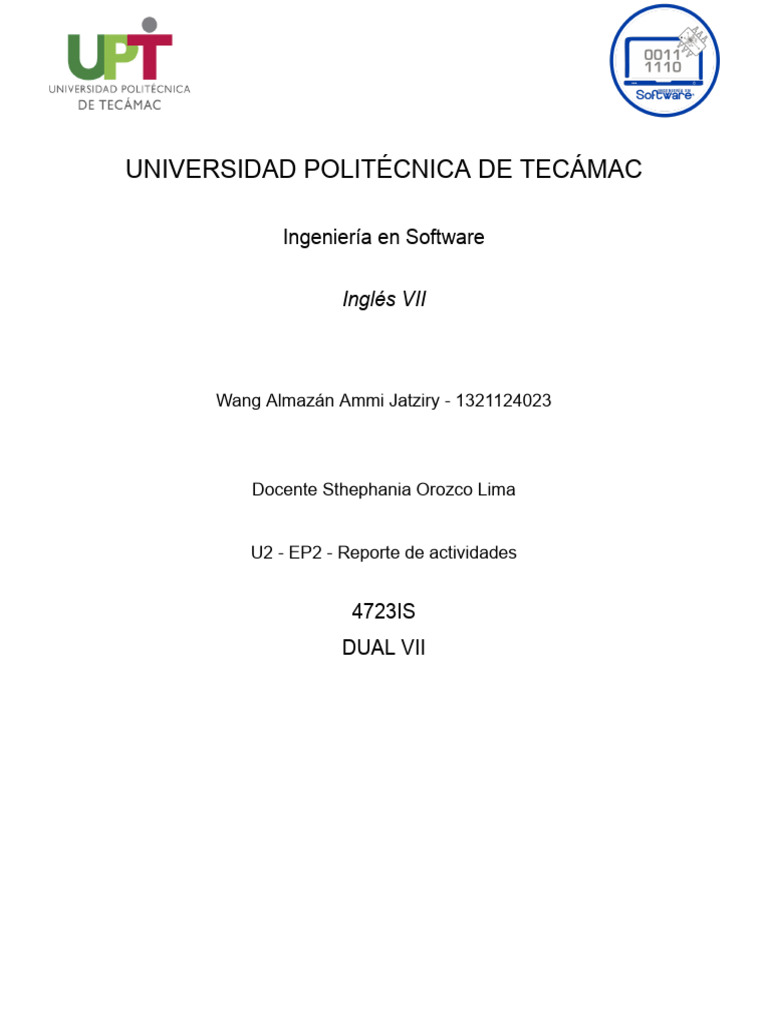 U2 - EP2 - Reporte de Actividades | PDF | Artificial Intelligence | Intelligence (AI) & Semantics