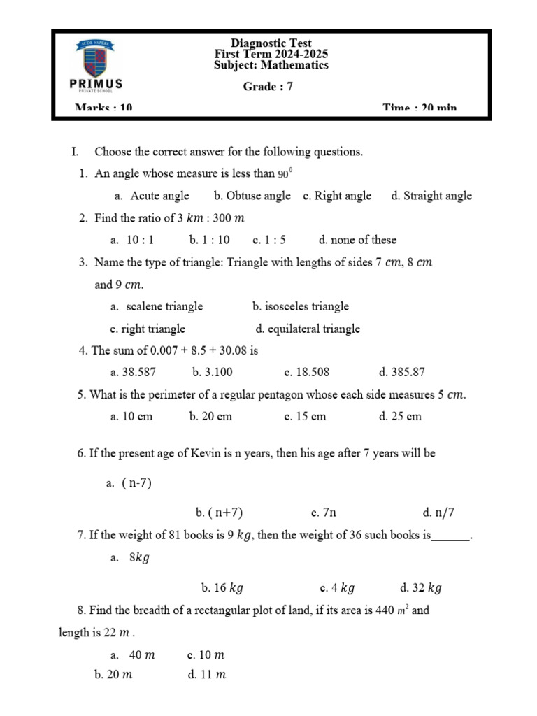 Diagnostic Test - GR 7 | PDF