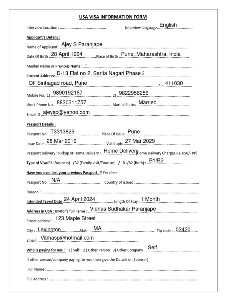 USA Visa Information form (1) | PDF | Travel Visa | Government And ...