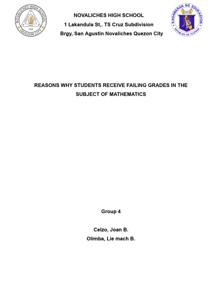 Chapter 1 Reasons Why Students Receive Failing Grades in The Subject of ...