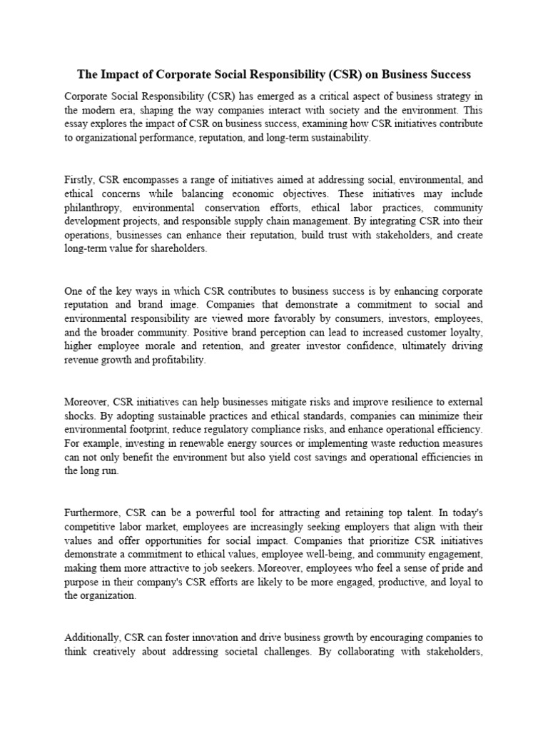 The Impact of Corporate Social Responsibility (CSR) On Business Success | Download Free PDF ...