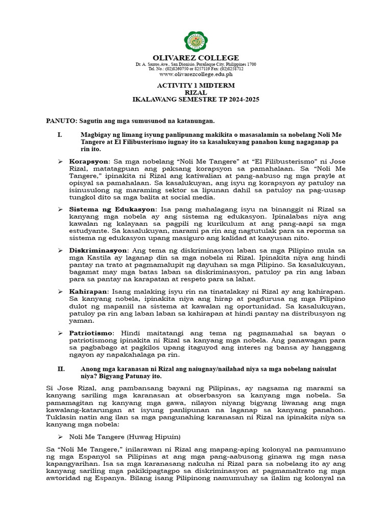 Rizal Activity | PDF