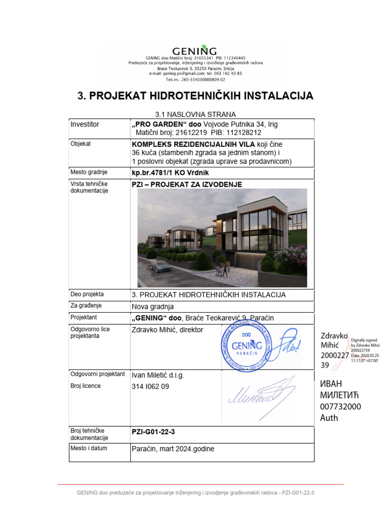 PZI-G01!22!3 Projekat Hidrotehničkih Instalacija P. | PDF