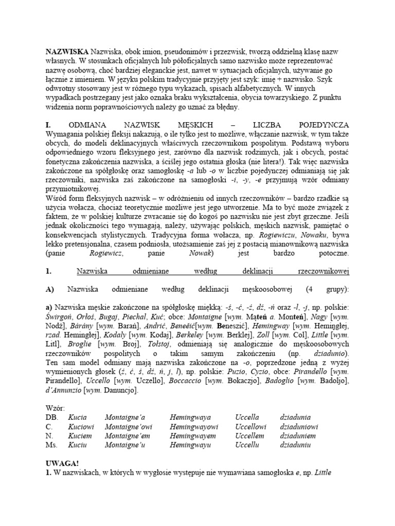 Odmiana NAZWISK - Hasło Z NSPP Z Tabelkami | PDF