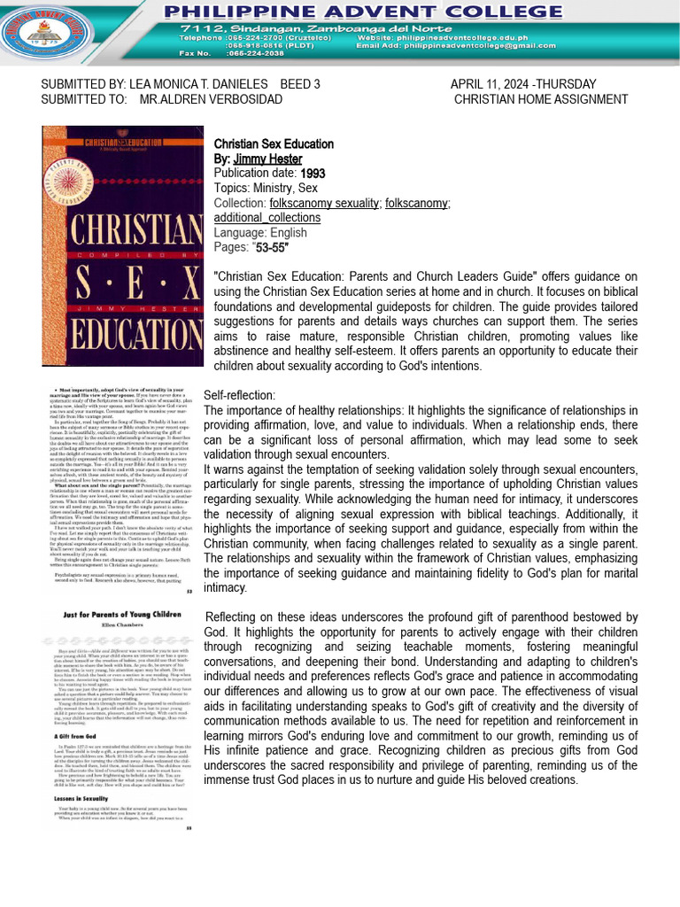Sex Education Reflection Pdf Human Sexuality Sex Education