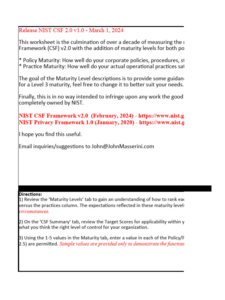 NIST CSF2.0 Maturity Tool v1.0 | PDF | Information Security | Risk ...