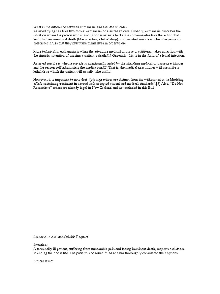 Euthanasia vs. Assisted Suicide Guide | PDF | End Of Life Care | Health ...