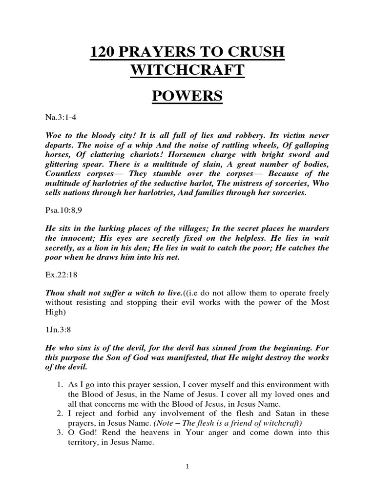 120 Prayers To Crush Witchcraft | PDF | Jesus | Witchcraft
