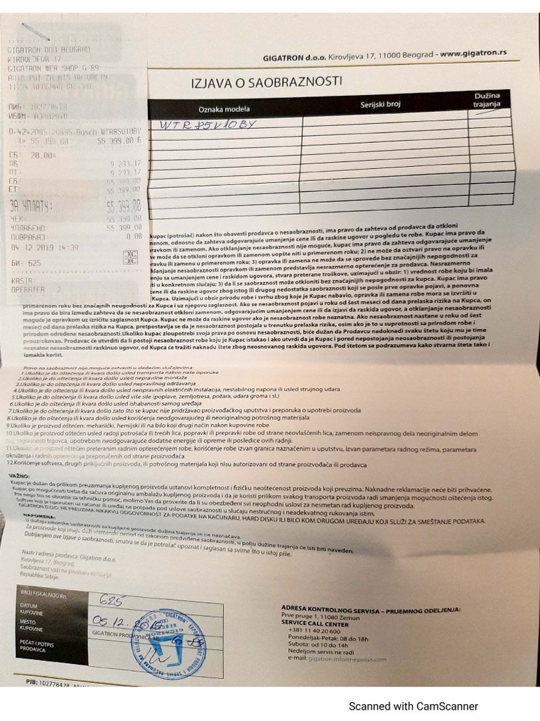 Račun Mašina Za Sušenje BOSh | PDF