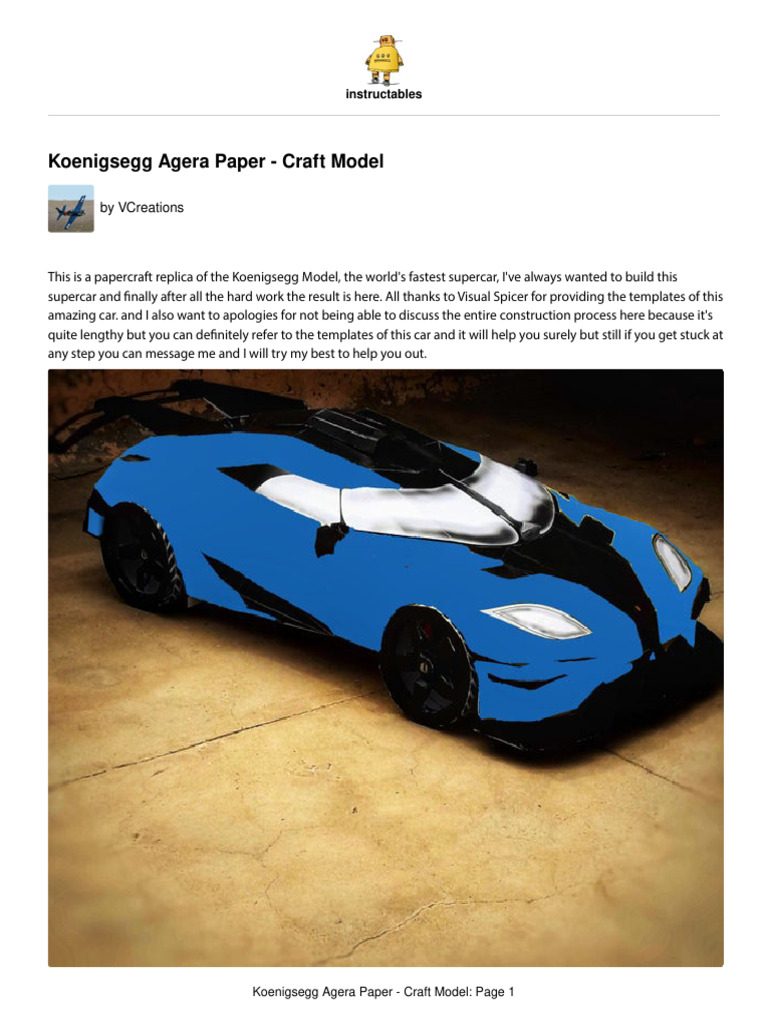 Koenigsegg Agera Papercraft Guide | PDF | Printing