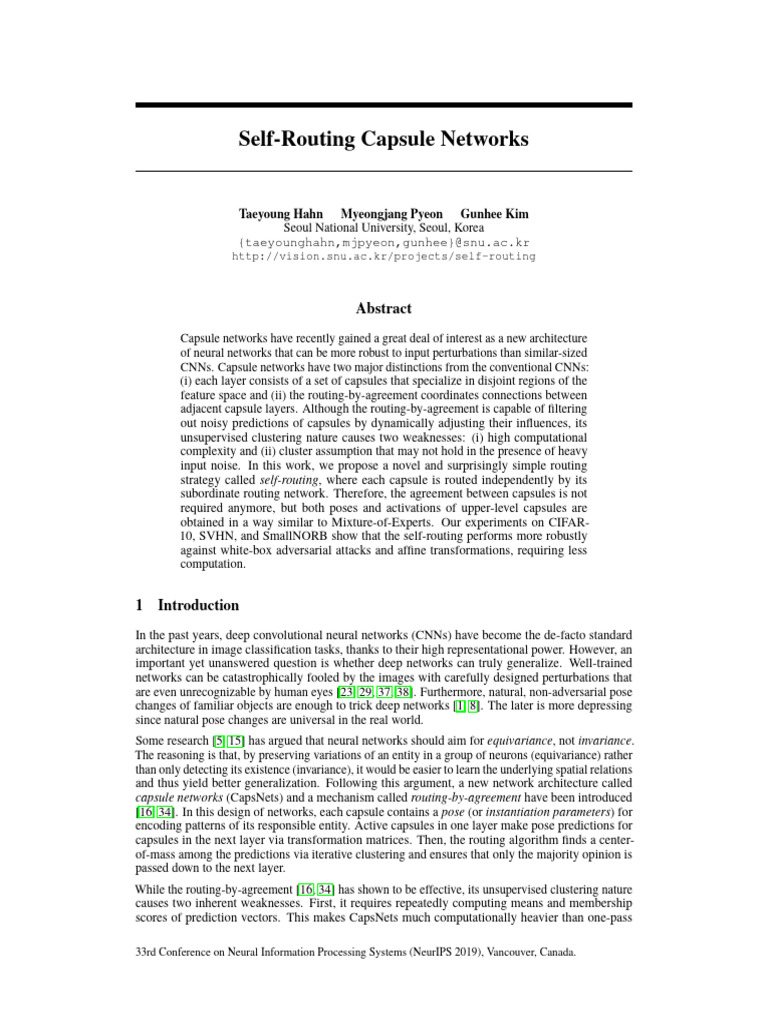 Neurips 2019 Self Routing Capsule Networks Paper Pdf Computational Neuroscience Machine 