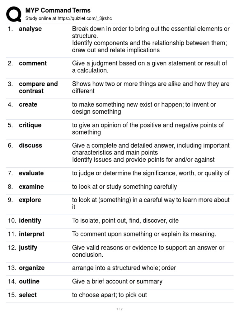 MYP Command Terms Literature | PDF
