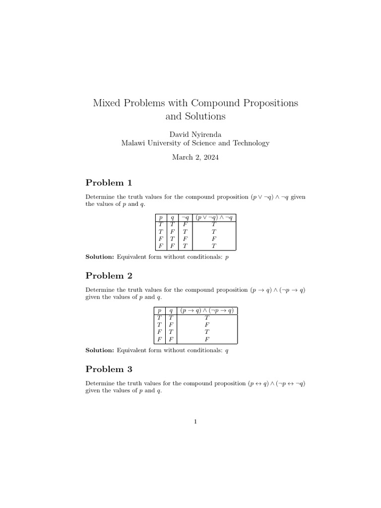 Logic Examples by D Nyirenda | PDF | Proposition | Syntax (Logic)