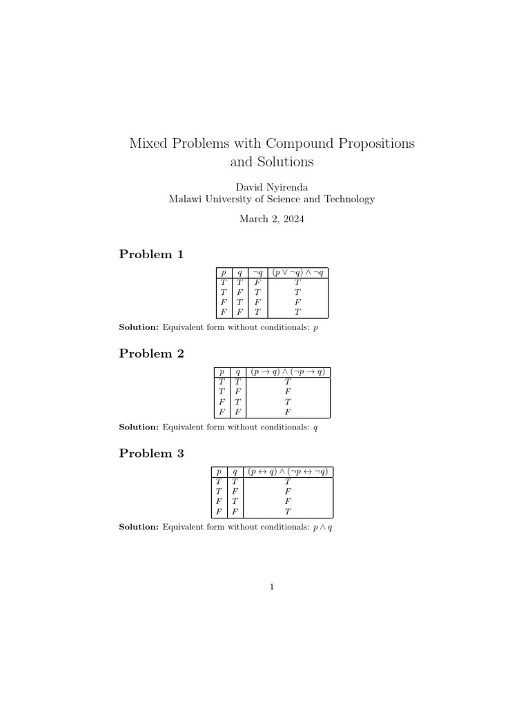 Compound Propositions Problems & Solutions | PDF | Formalism (Deductive ...