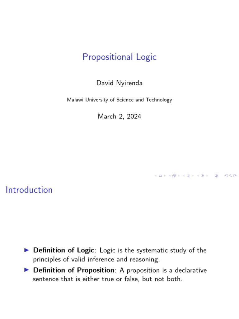 Introductory Mathematical Logic by D Nyirenda | PDF | Proposition | Logic