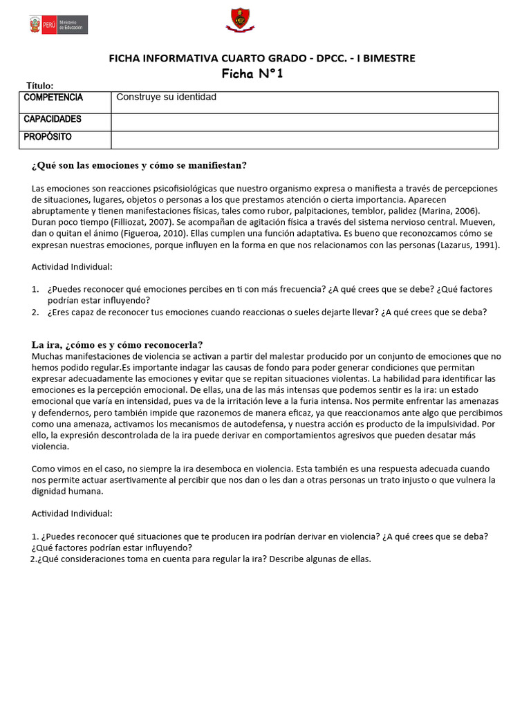 Dpcc-Ficha Informativa y de Actividades 2024 | PDF | Las emociones | Ira