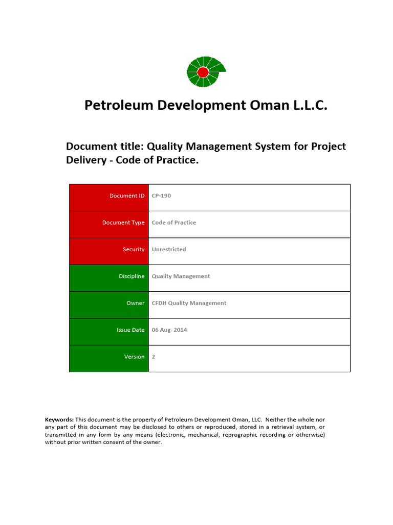 CP-190 2014 Quality Management System for Project Delivery - Code of ...