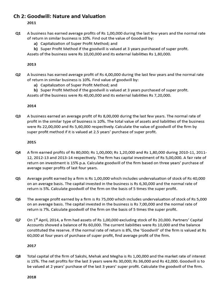 CH 2 Goodwill Nature and Valuation | Download Free PDF | Goodwill (Accounting) | Valuation (Finance)