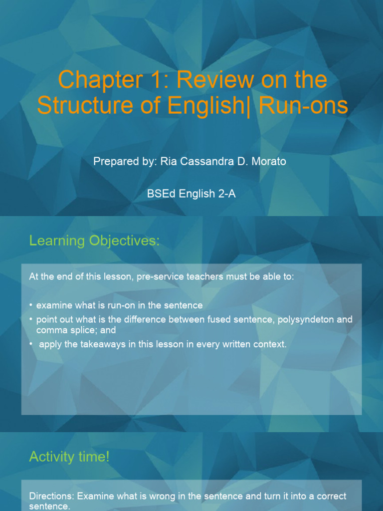 GE EL 118 - Chapter 1 - Run-Ons | PDF | Semantic Units | Linguistics