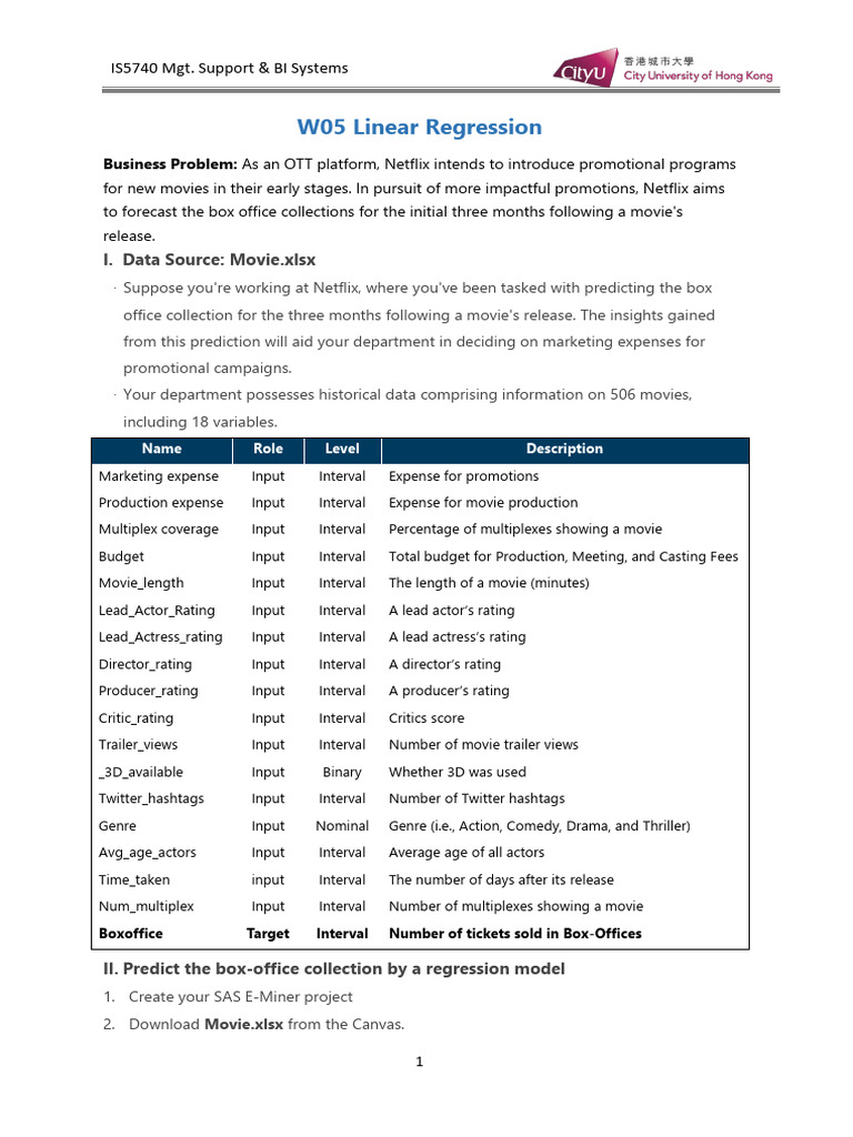 IS5740 W05 Tutorial Note (Regression) | PDF | Linear Regression | Estimation Theory