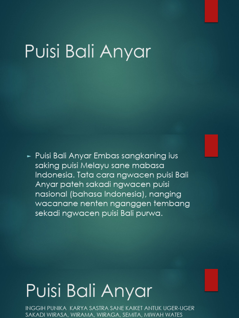 Puisi Bali Anyar Kelas X, XI, VIII smt2 | PDF