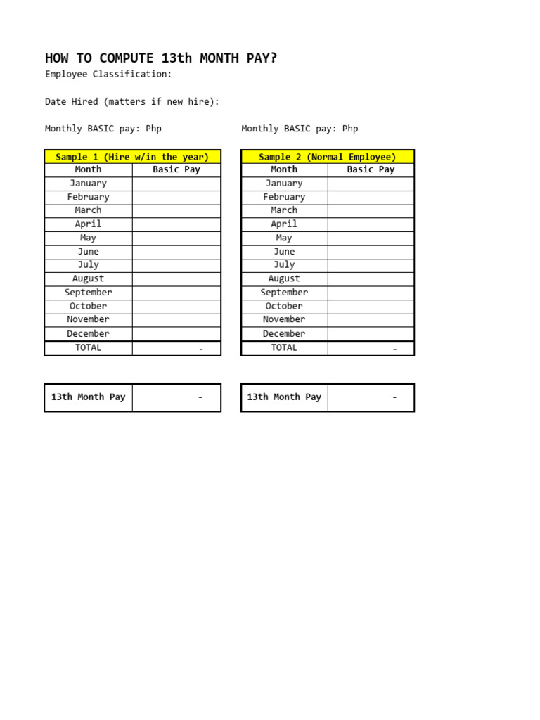 Formula For 13th Month Pay | PDF