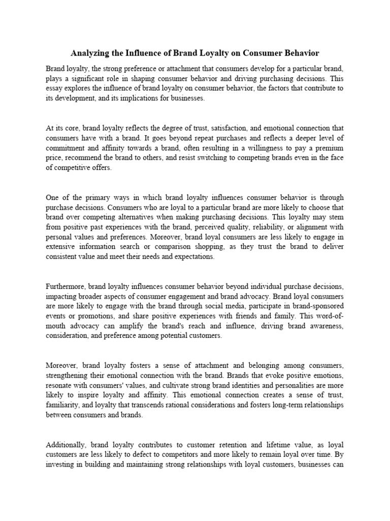 Analyzing The Influence of Brand Loyalty On Consumer Behavior | PDF ...