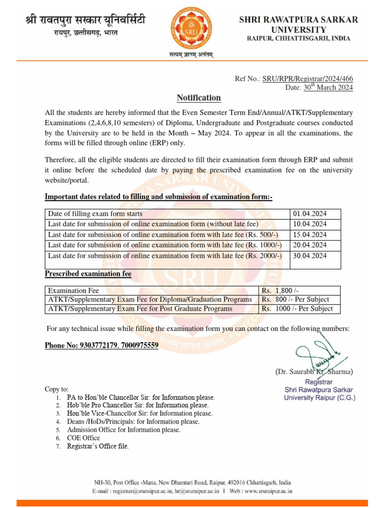 Notification for Exam Form Filling Info | PDF