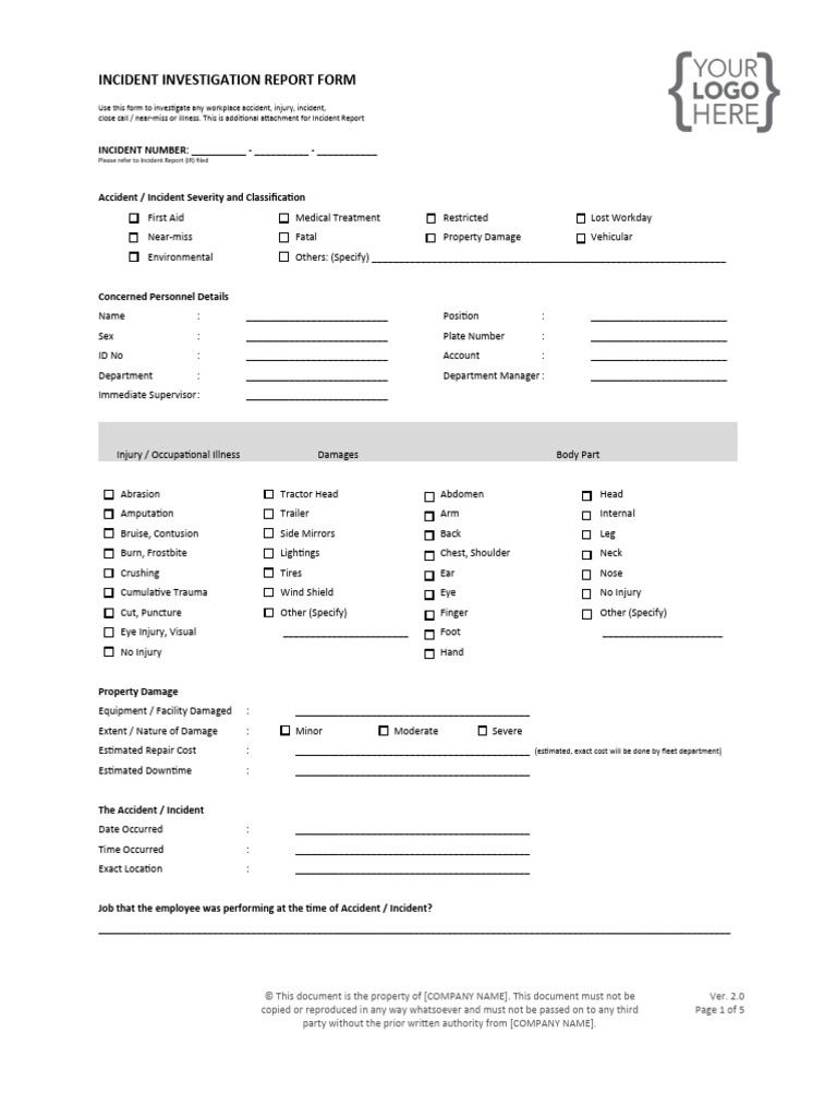 Workplace Incident Investigation Form | PDF | Hazards | Personal ...