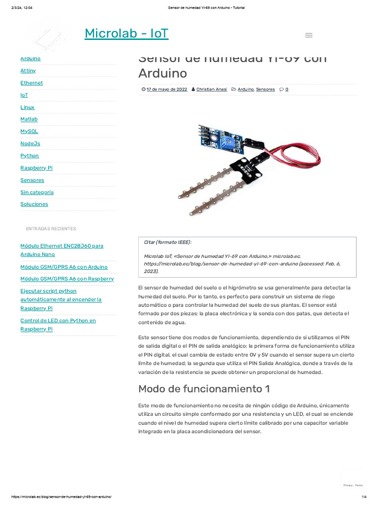 Sensor de Humedad Yl-69 Con Arduino - Tutorial | PDF | Arduino | Sensor