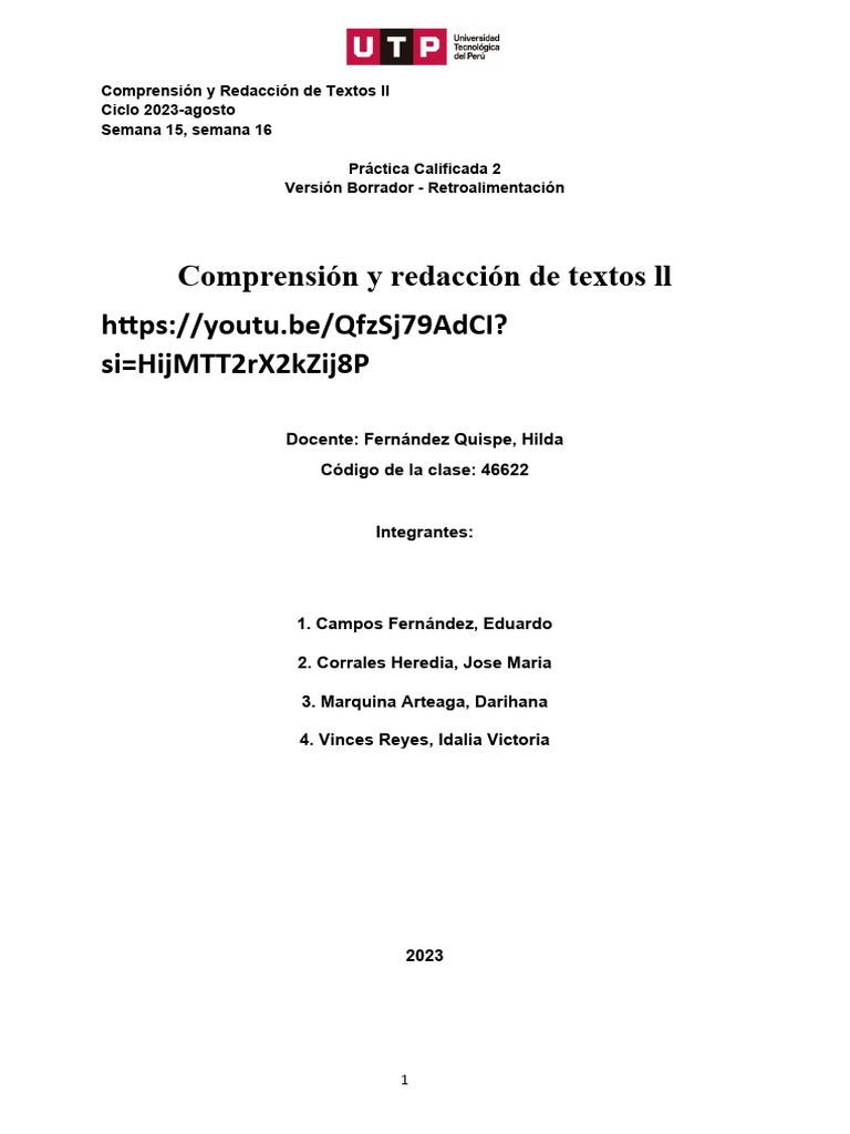 Pc2 Final Redaccion de Textos | PDF | Salud mental | Las emociones