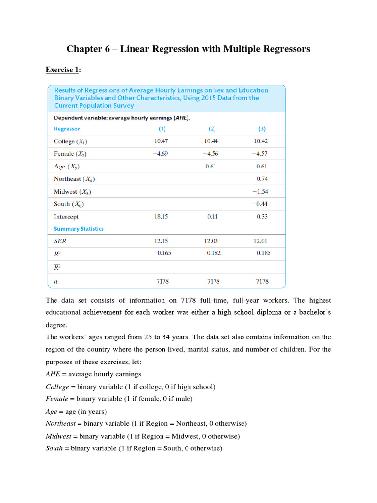 Chapter 6 Exercises | PDF | Regression Analysis | Dependent And ...