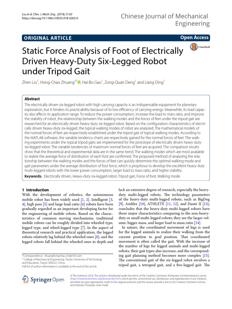 Static Force Analysis of Foot of Electrically Driven Heavy-Duty Six ...
