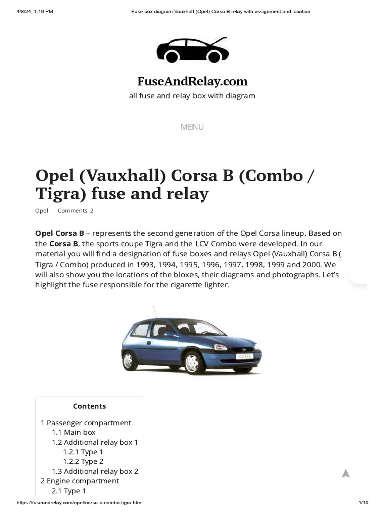 Fuse box diagram Vauxhall (Opel) Corsa B relay with assignment and ...