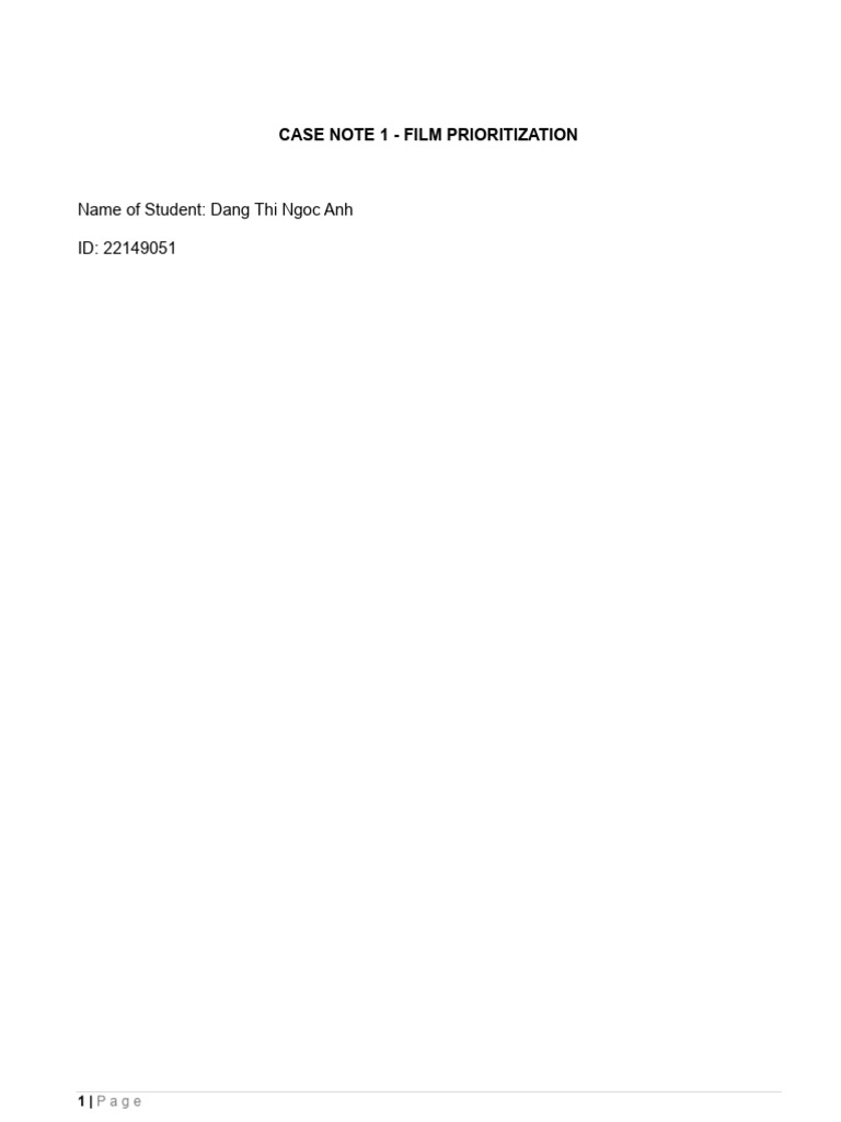 Case Note 1 - Firm Prioritization - Dang Thi Ngoc Anh - 22149051 | PDF | Natural Environment