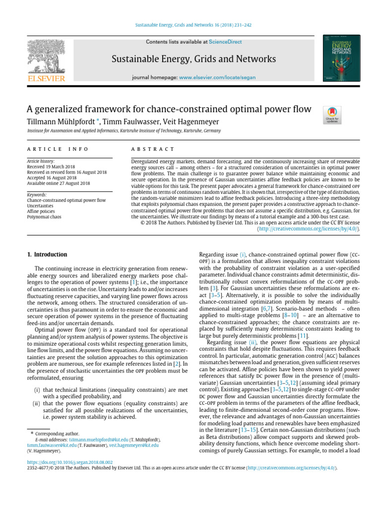 A Generalized Framework For Chance Constraine - 2018 - Sustainable Energy Grids | PDF | Normal ...